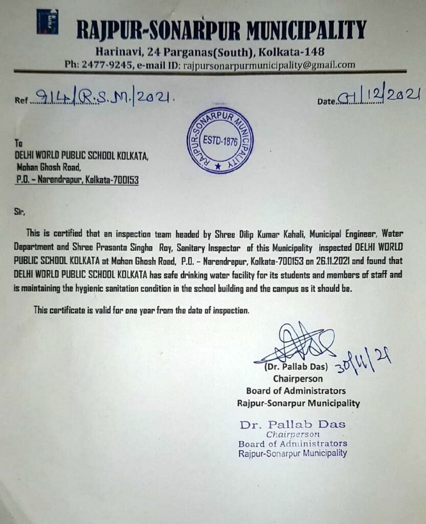 Safe Drinking Water & Sanitary Condition Certificate - Delhi World ...