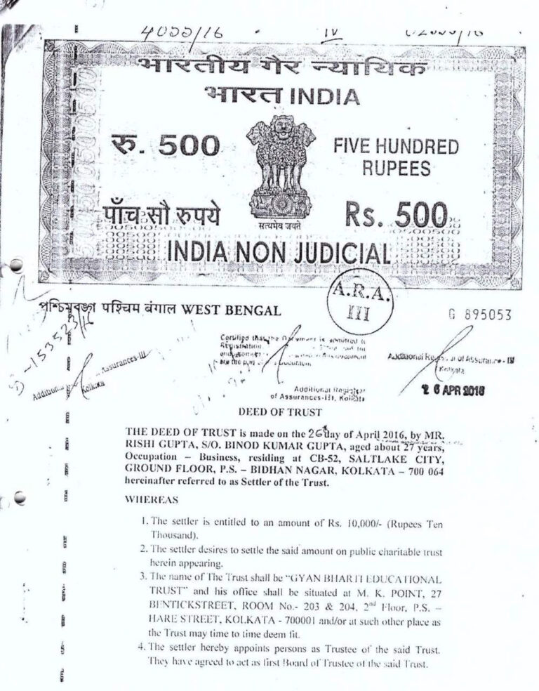 Trust Deed - Delhi World Public School Kolkata