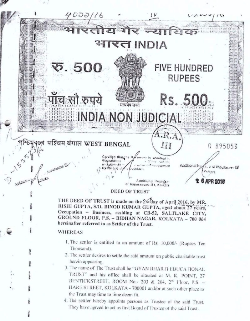 Trust Deed - Delhi World Public School Kolkata